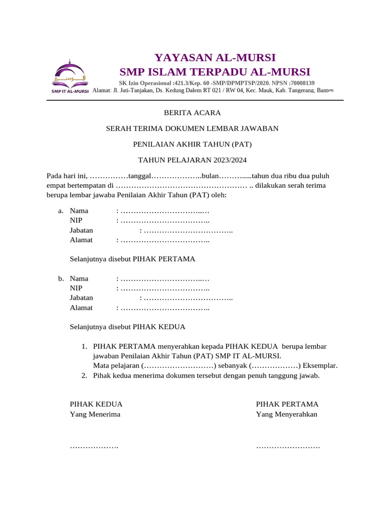 Berita Acara Serah Terima | PDF