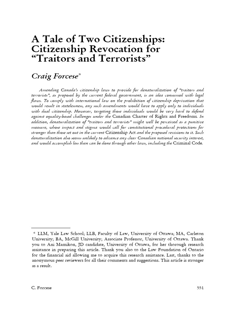 A Tale of Two Citizenships Citizenship Revocation For "Traitors and ...