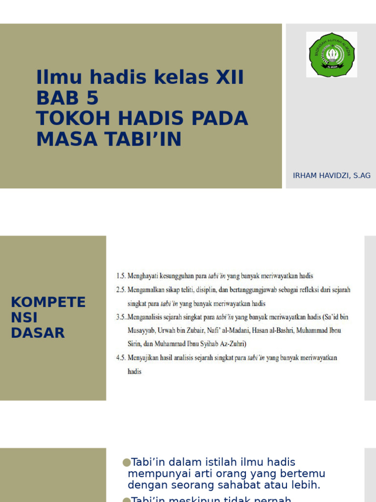 ILMU HADIS XII BAB 5 Tokoh Hadis Masa Tabi - in | PDF