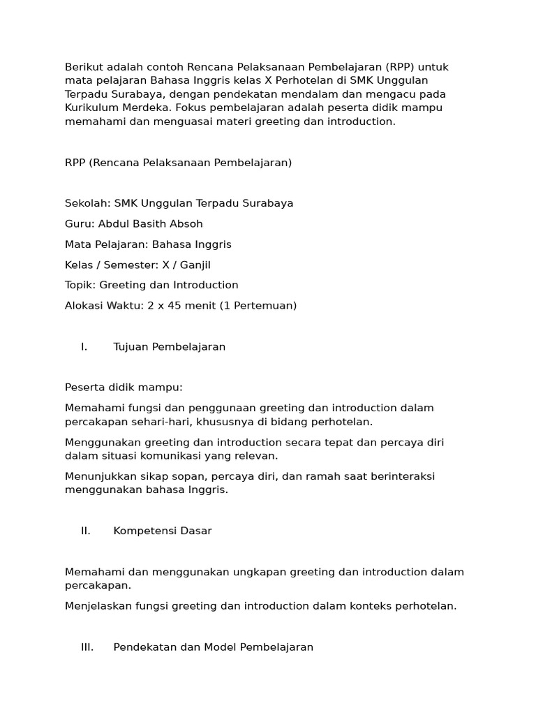 Contoh RPP Pembelajaran Mendalam SMK | PDF