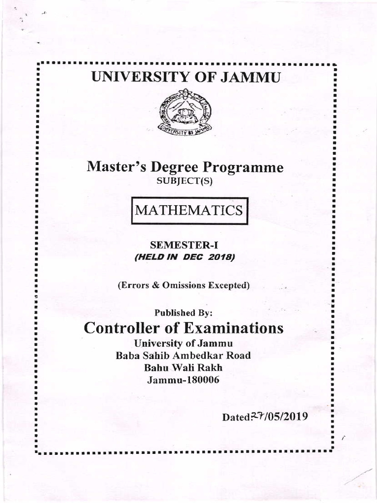 University Jammu: Controller | PDF