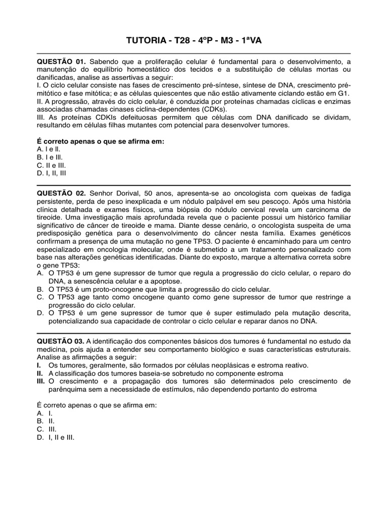 1 Va Tutoria m2 - t28 (4ºp) 2 | PDF | Metástase | Câncer