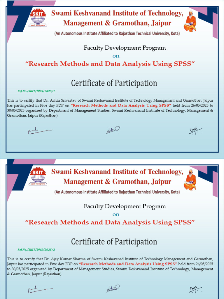 Certificate FDP RMSPSS | PDF | Statistics