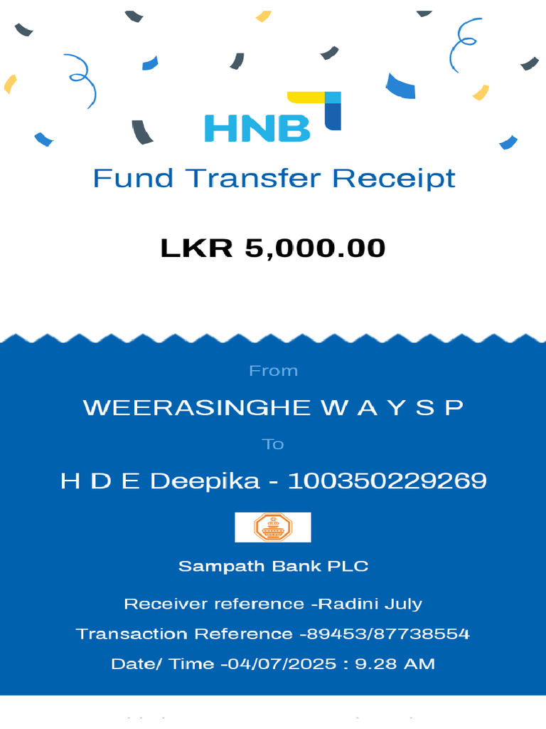 HNB DL Receipt 20250704 092914 | PDF