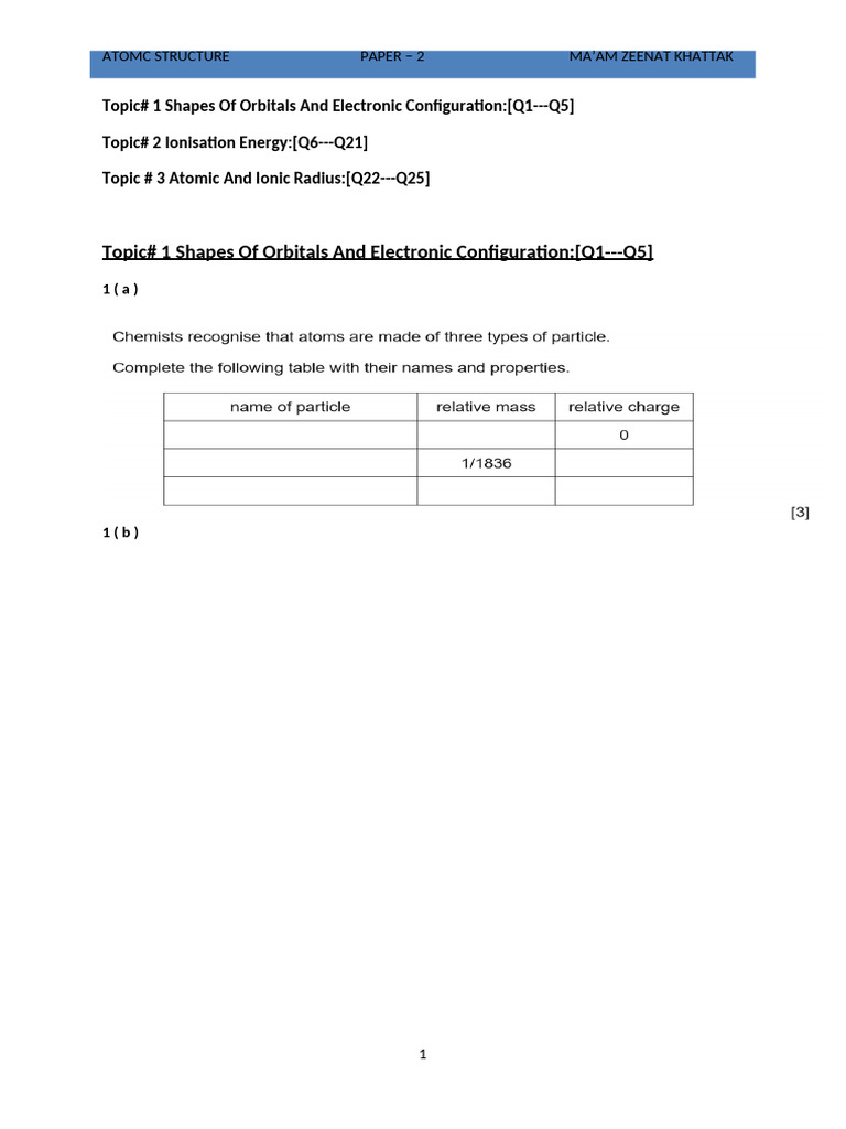 Chapter-2 Atomic Structure | PDF | Atomic Orbital | Atoms