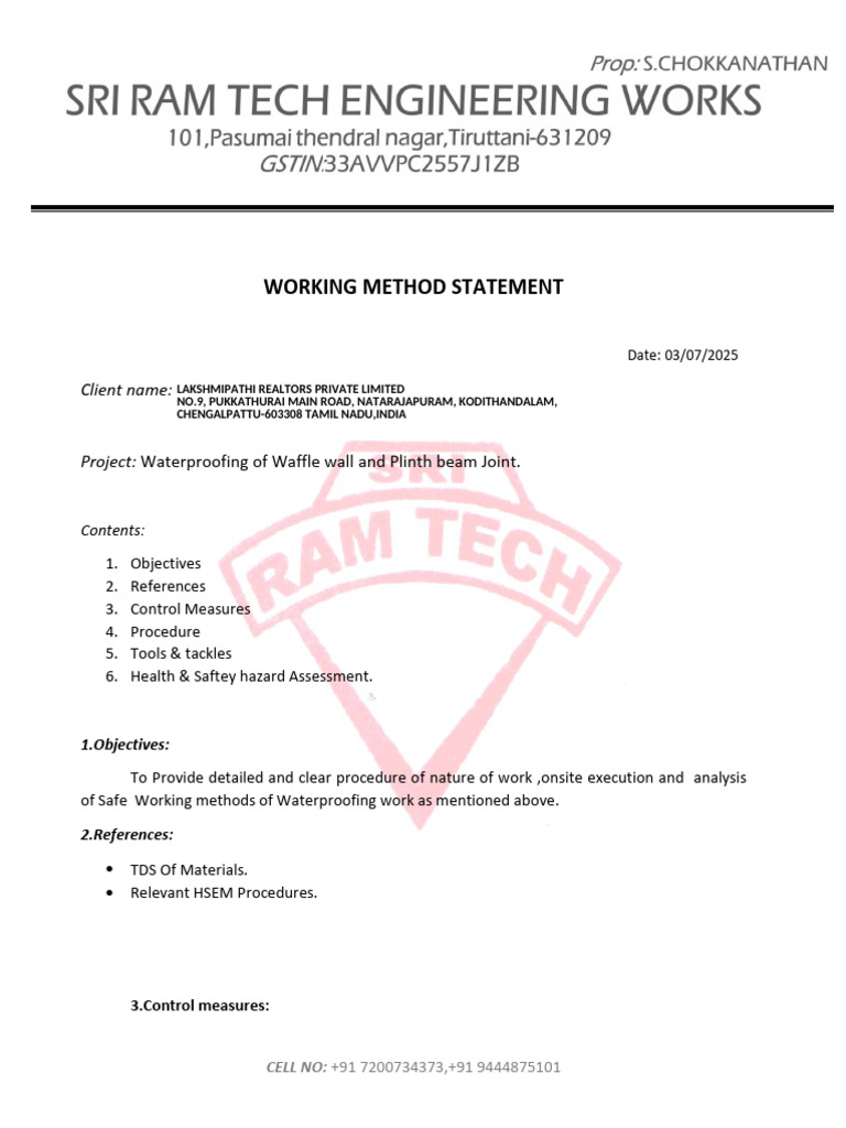 Working Method Statement - Waterproofing | PDF | Paint | Secondary Sector Of The Economy