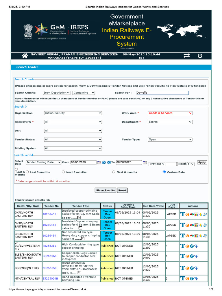 Search-Indian Railways Tenders DOWELLS | PDF | Electrical Connector | Electrical Equipment