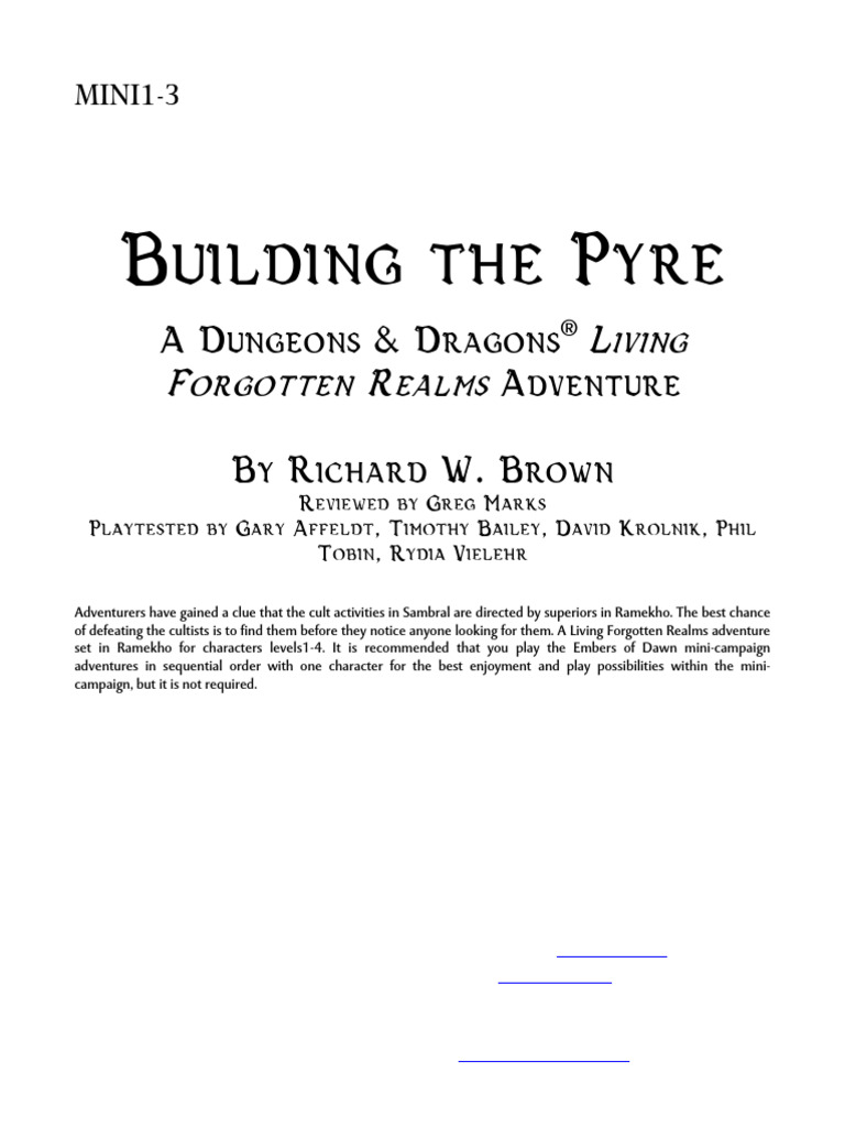 D&D Adventure: Building the Pyre | PDF | Dungeons & Dragons | Role ...