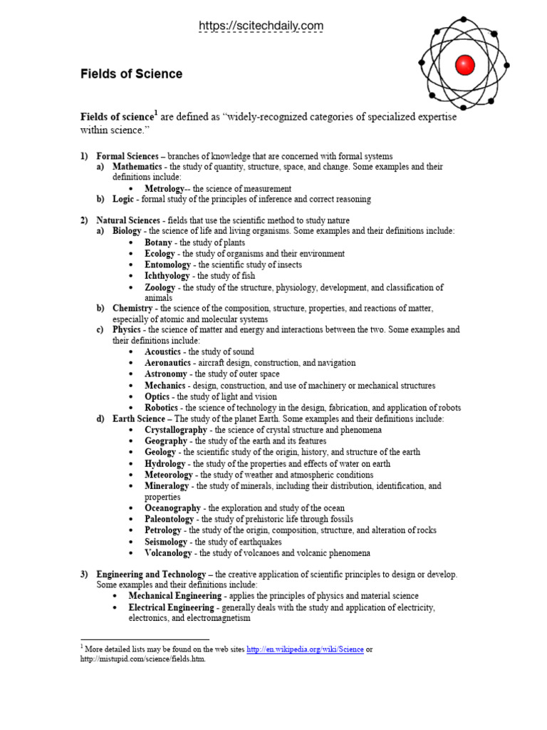 Overview of Science Fields | PDF | Science | Physical Sciences
