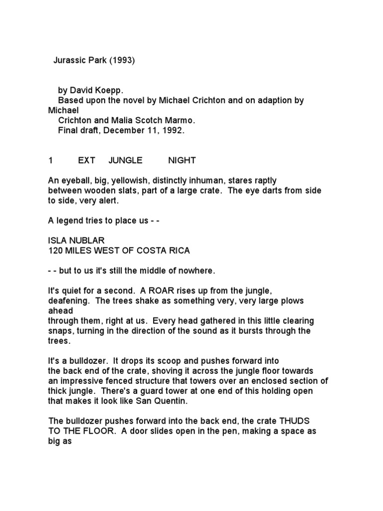 Jurassic Park Script Scene 1 | Download Free PDF | Leisure