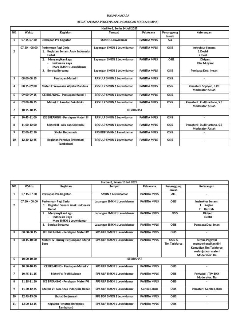 Susunan Acara MPLS | PDF