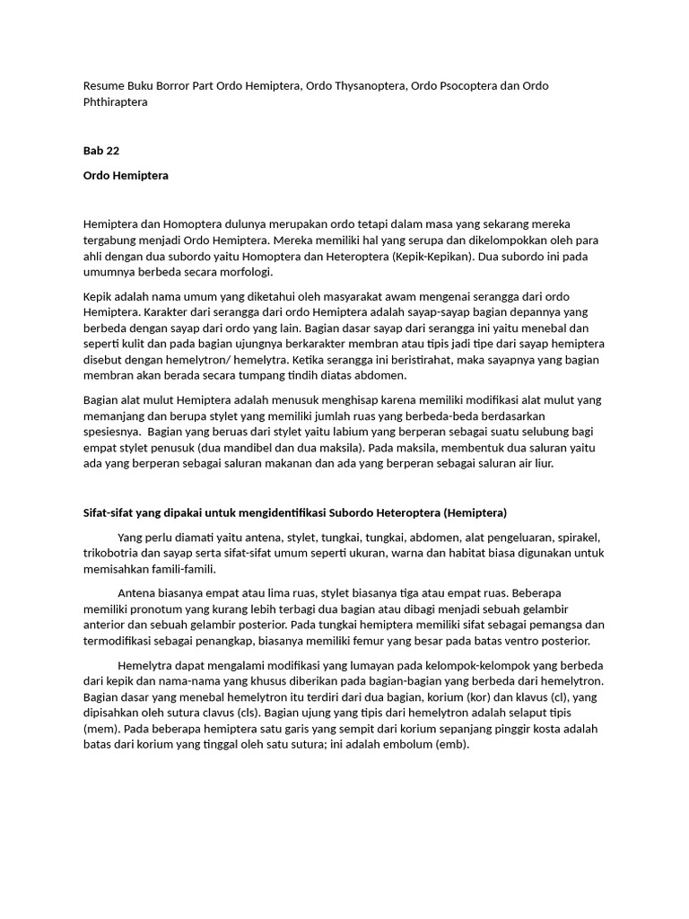 Klasifikasi dan Ciri Ordo Hemiptera dan Thysanoptera | PDF