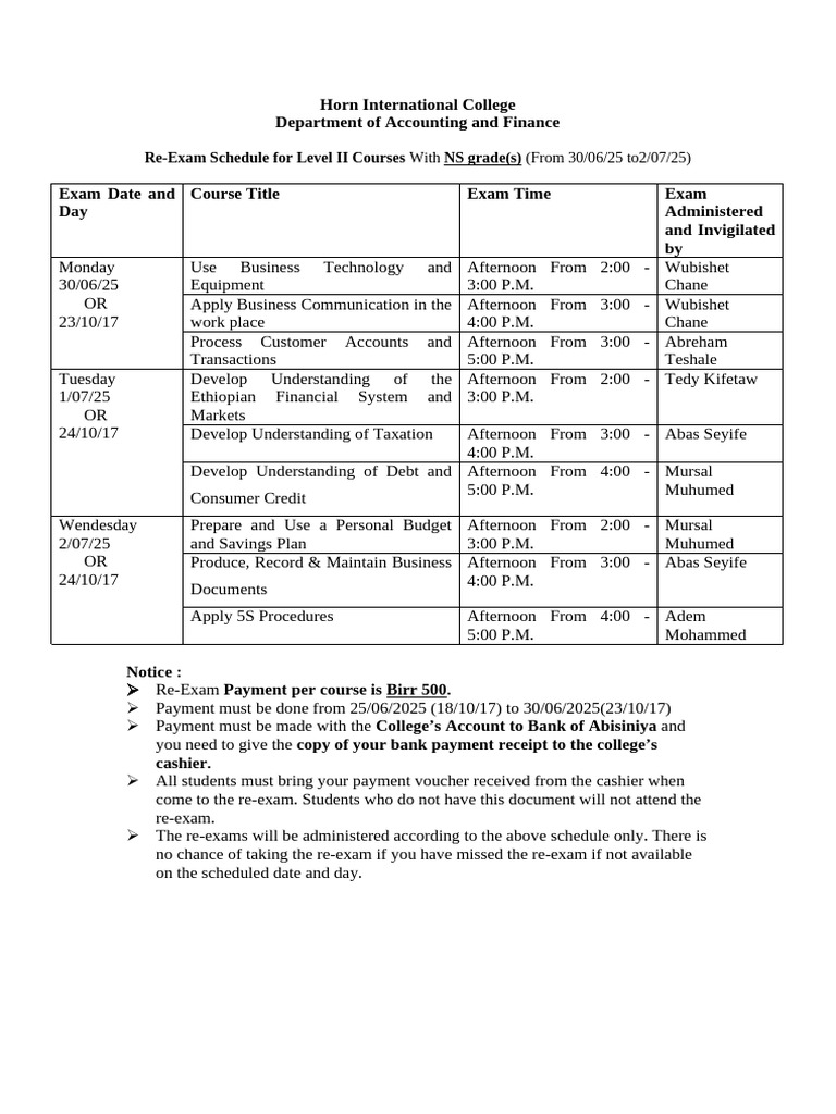 Level II Courses-Re-exam Schedule | PDF | Economies | Business