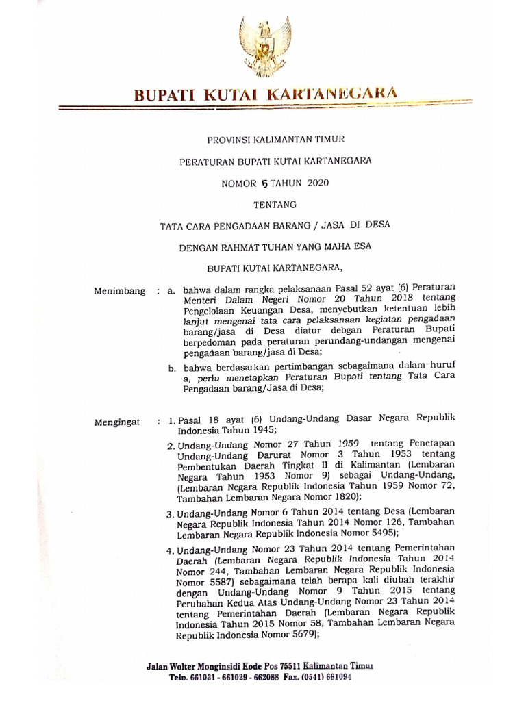 Perbub 5 TH 2020 PBJ Desa | PDF