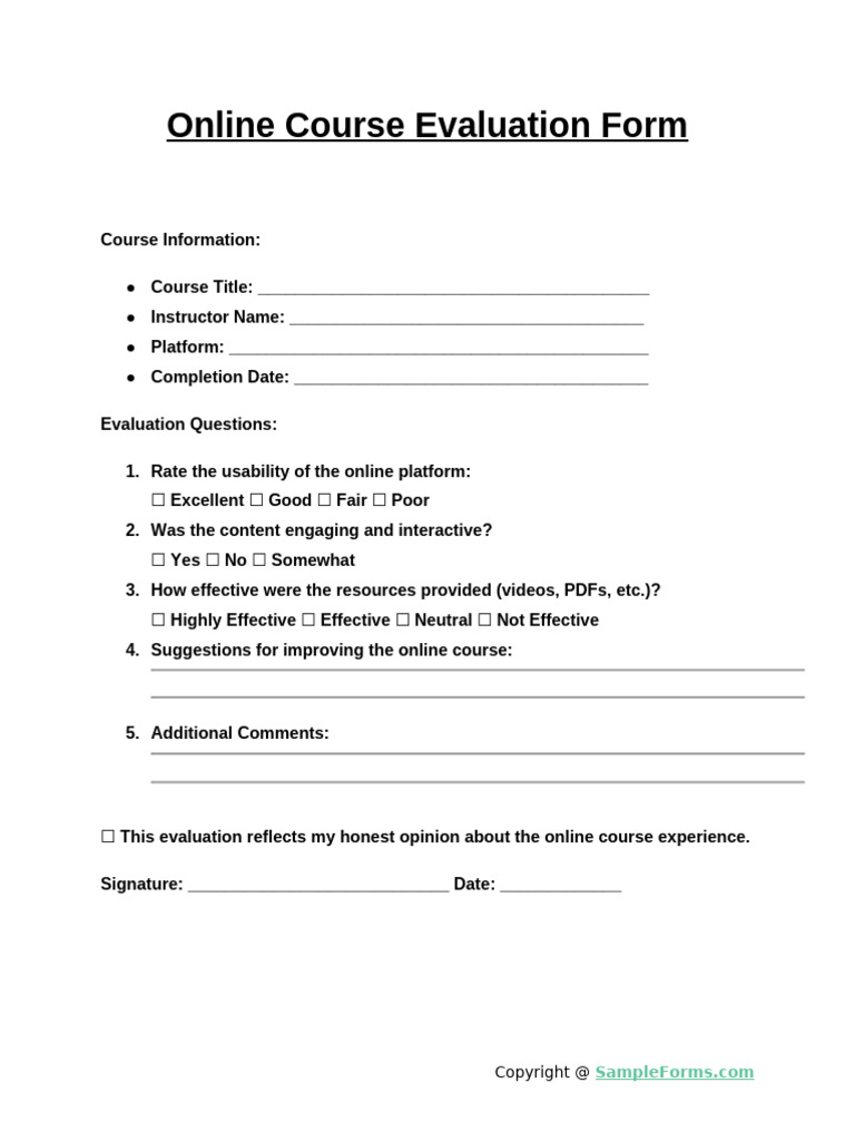 Online Course Evaluation Form | PDF