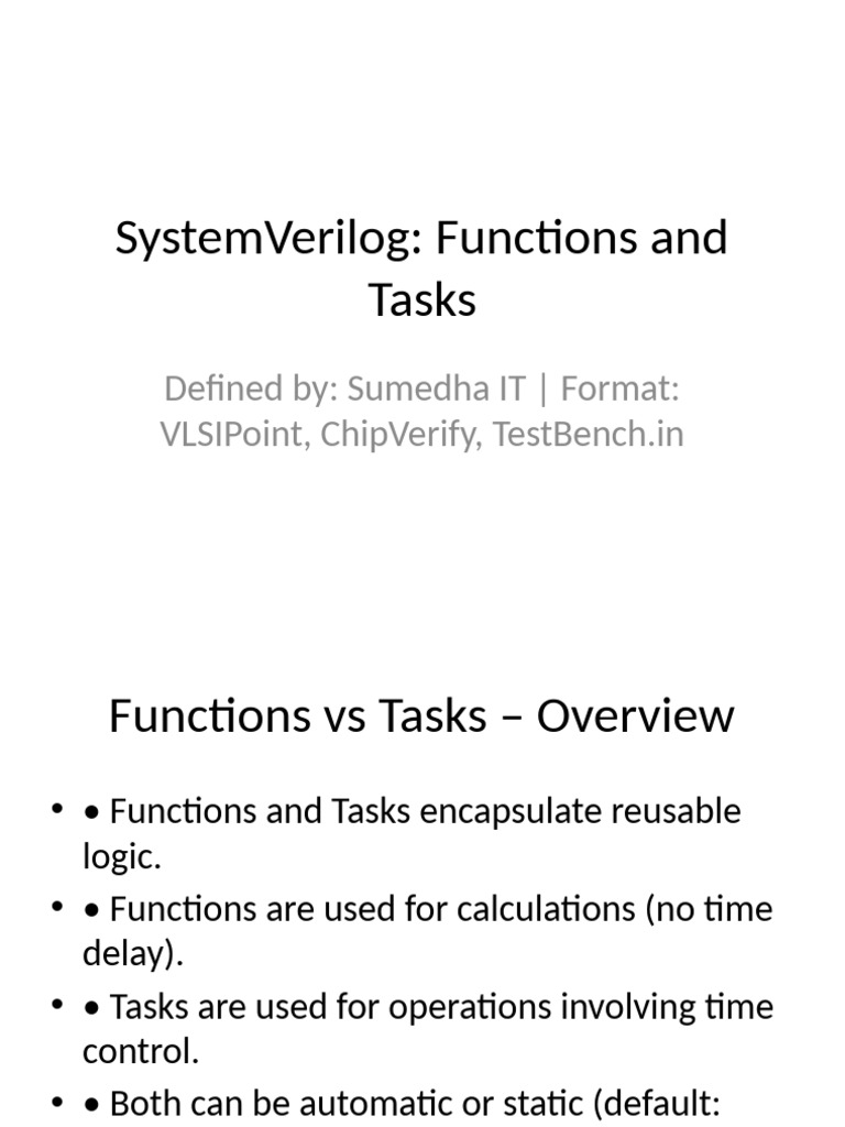 SystemVerilog Functions Tasks | PDF