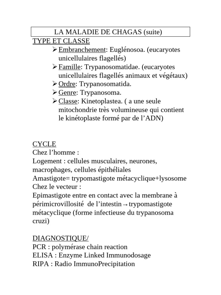 Maladie de Chagas : Cycle et Diagnostic | PDF