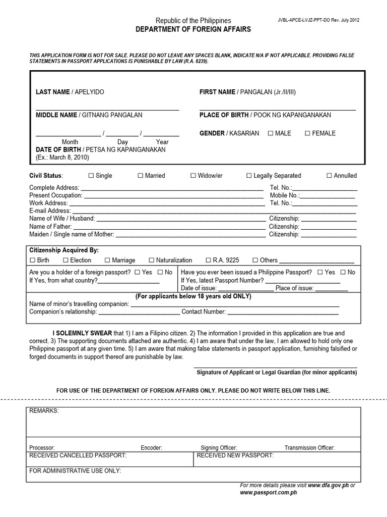 EPassport Form | PDF | Birth Certificate | Identity Document