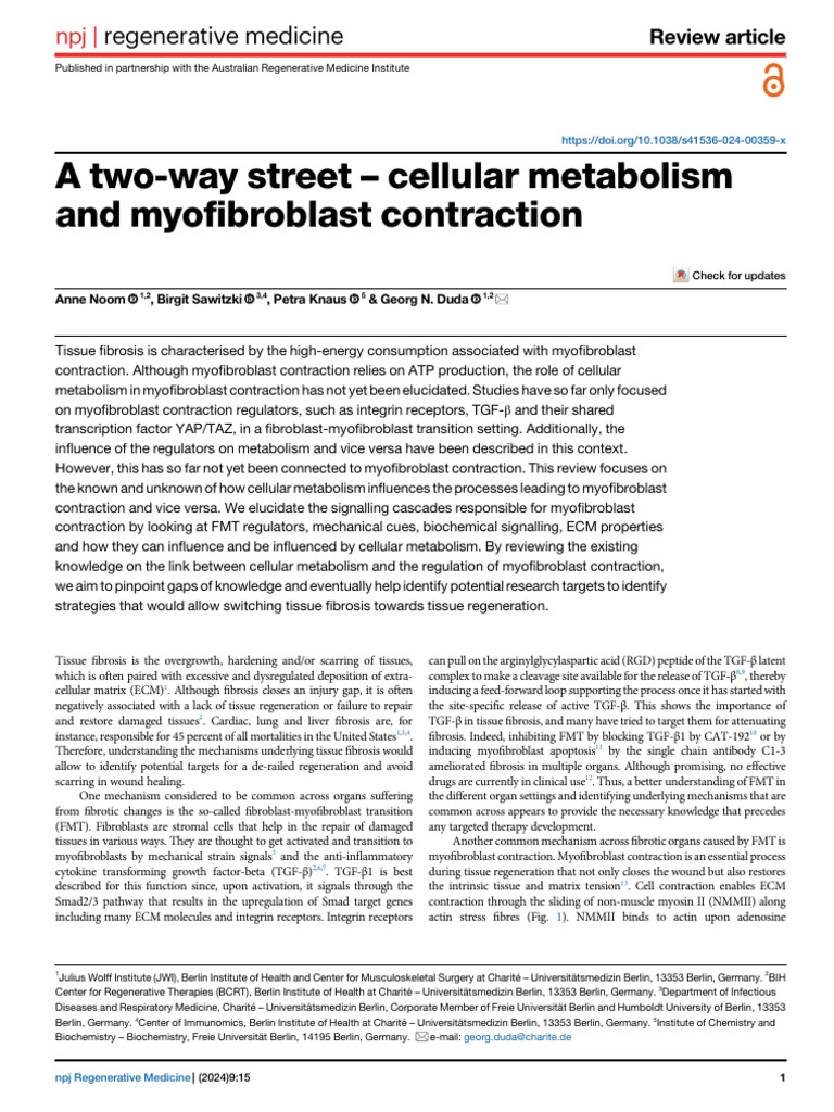Cellular Metabolism and Myofibroblast Contraction | PDF | Transforming ...