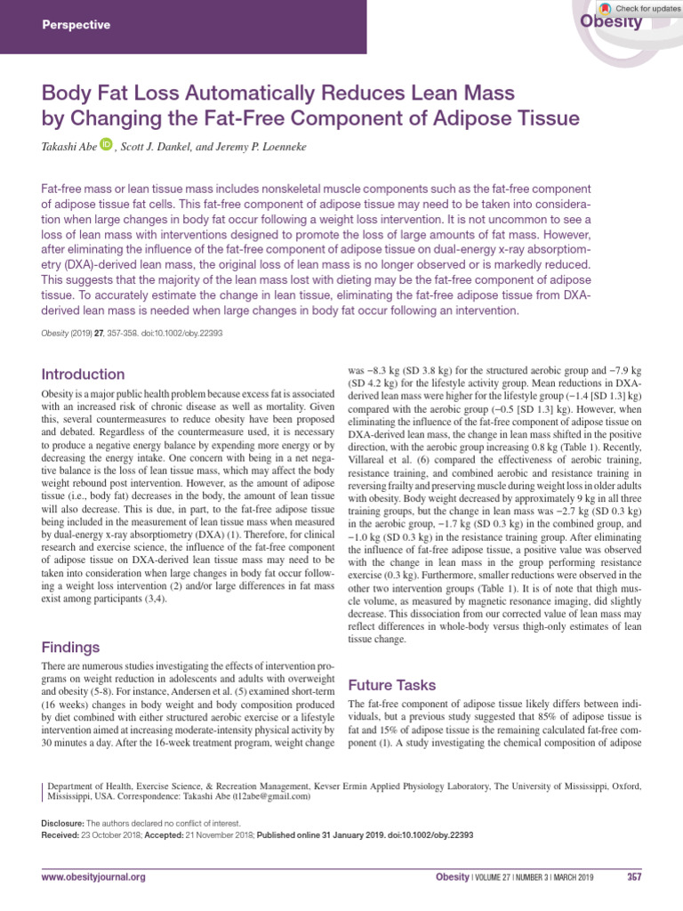 Automatically Reduces Lean Mass by Changing The Fat Free Component of ...