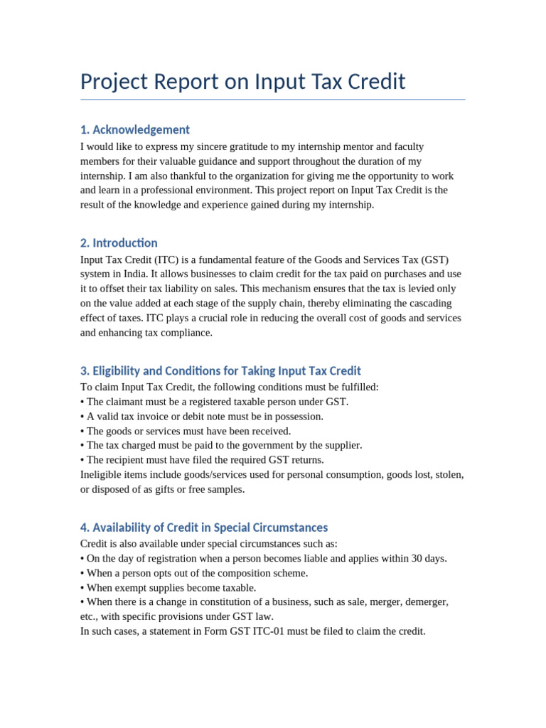 Understanding Input Tax Credit in GST | PDF | Taxes | Value Added Tax