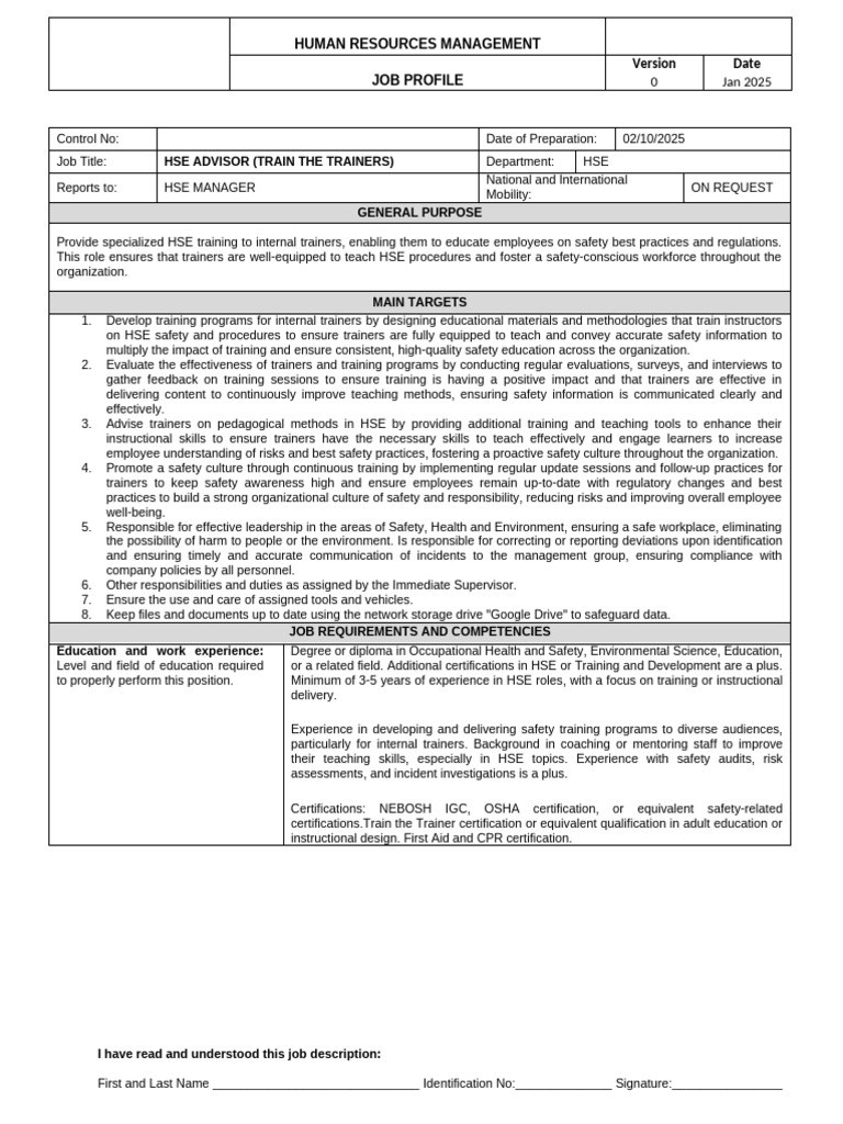 HSE Advisor: Train the Trainers Role | PDF | Occupational Safety And ...