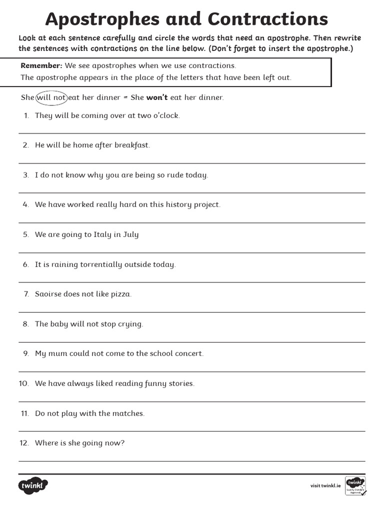 Roi Eng 1633021332 Apostrophe and Contractions Work Sheet - Ver - 2 | PDF