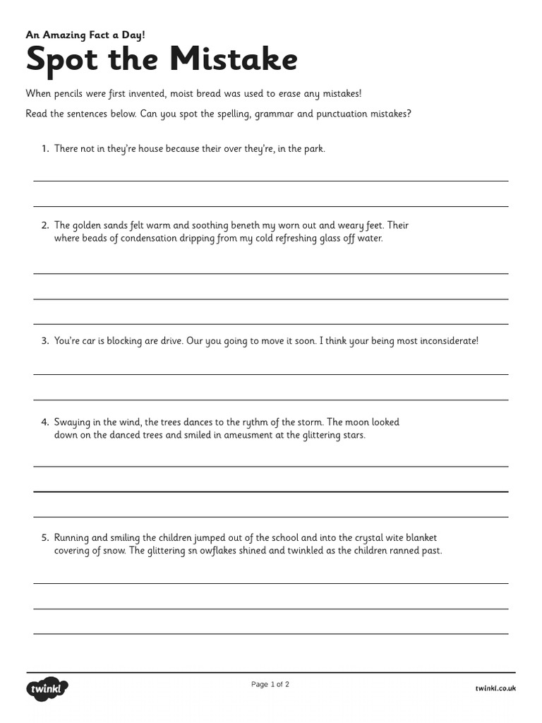 Spot The Mistake Punctuation Worksheet - English Grammar | PDF | Chess ...