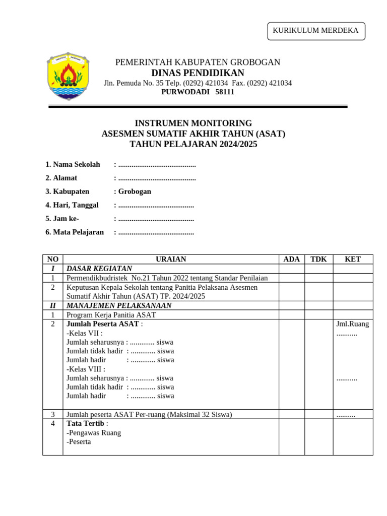 Km_instrumen Monitoring Asat Smp 2025 | PDF