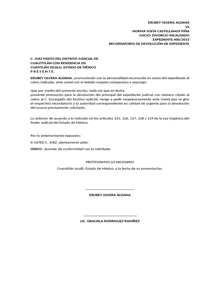 Recordatorio de Devolución de Expediente | PDF