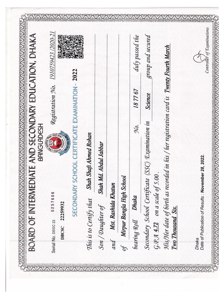 SSC Certificate | PDF