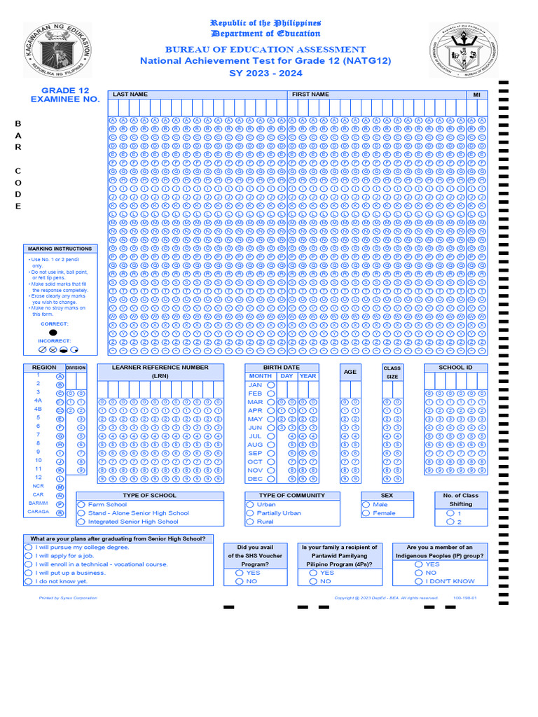 NAT Answer Sheet 23-24 | PDF | Writing Implements