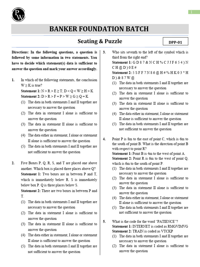 Seating & Puzzle 1 | PDF | Number Theory