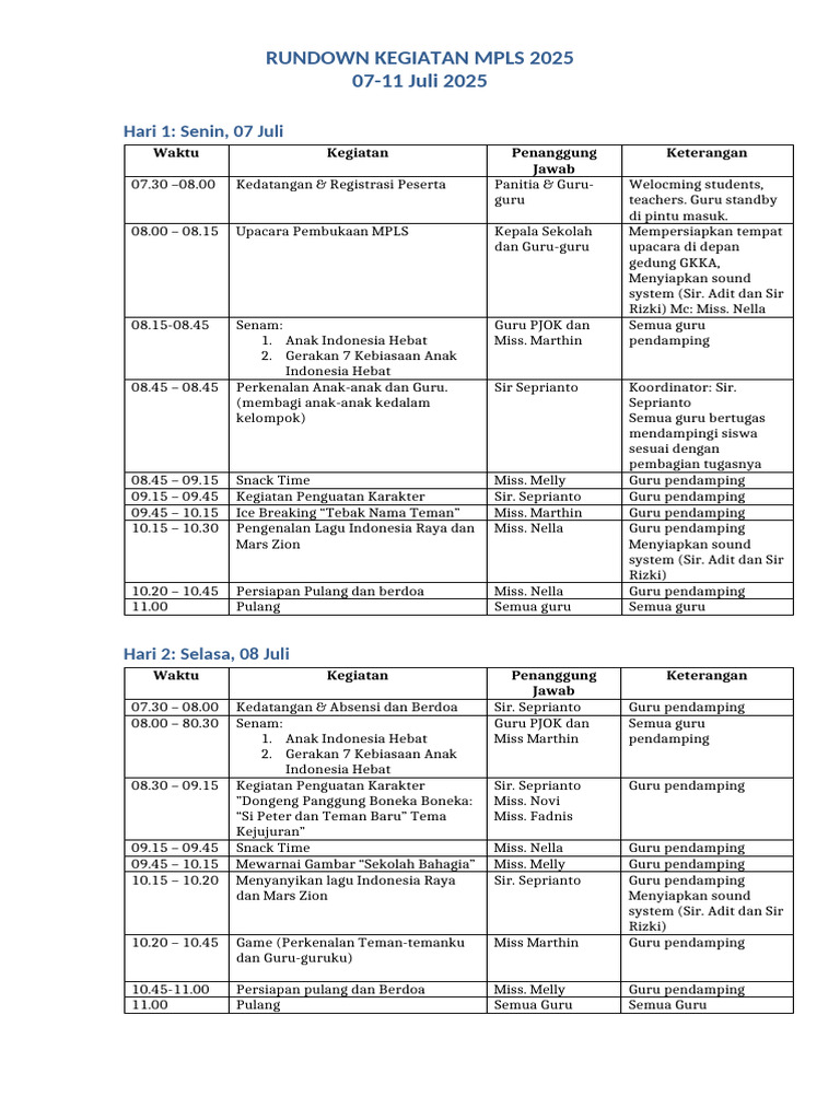Rundown Kegiatan Mpls 2025 | PDF