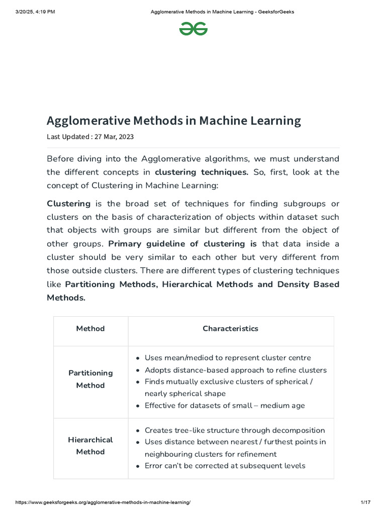Agglomerative Methods in Machine Learning | PDF | Cluster Analysis | Algorithms
