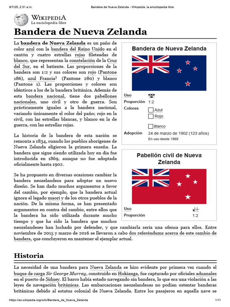 Bandera de Nueva Zelanda - Wikipedia, La Enciclopedia Libre | PDF ...