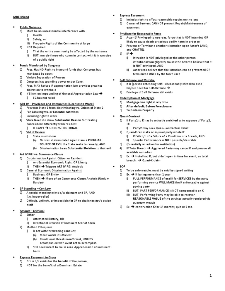 Bar Quick-MBE Mixed | PDF | Nuisance | Assault