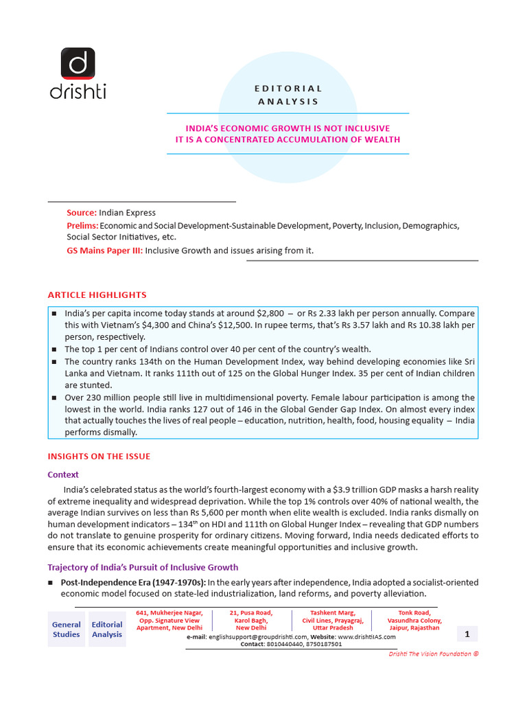 India's Economic Growth Is Not Inclusive | PDF | Poverty & Homelessness | Discrimination & Race ...