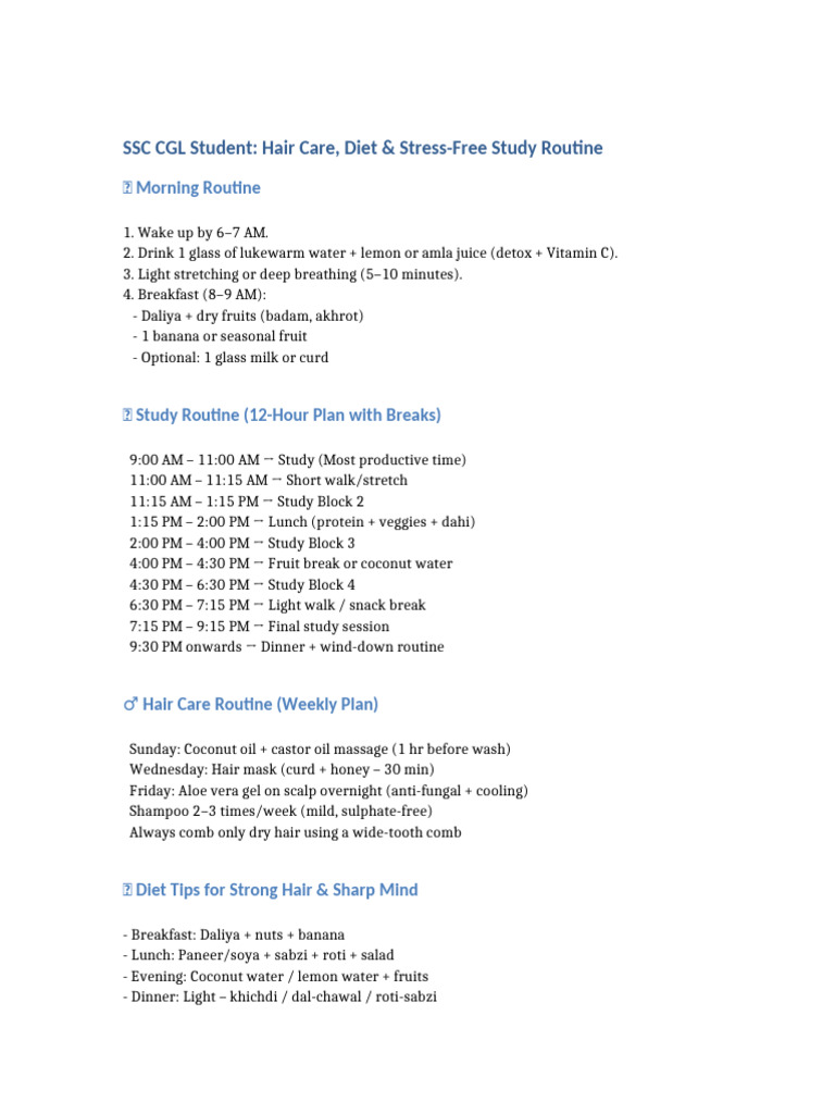 SSC CGL Hair Diet Stress Routine | PDF