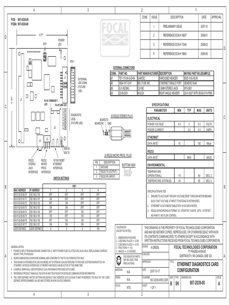 907-2039-00 Ethernet Diagnostics Card Config | PDF | Electrical ...