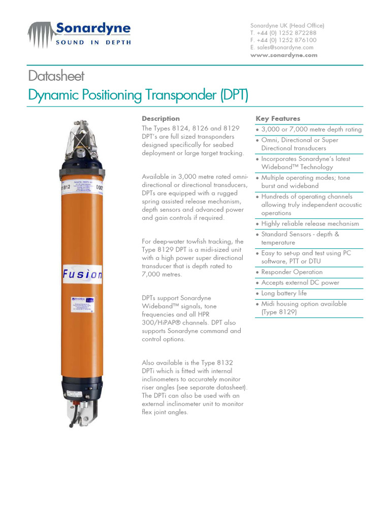 Datasheet: Dynamic Positioning Transponder (DPT) | PDF | Electrical Engineering | Electronics