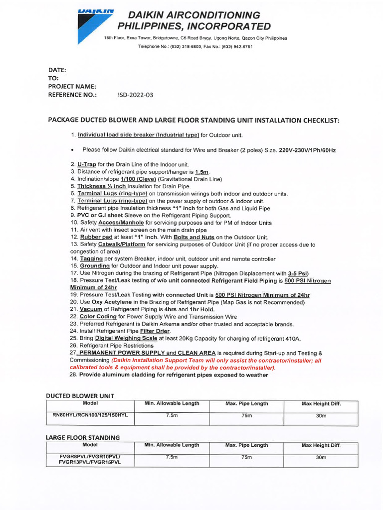 Installation Checklist (ISD-2022-03 - PAC) - Updated Jul 2022 | PDF