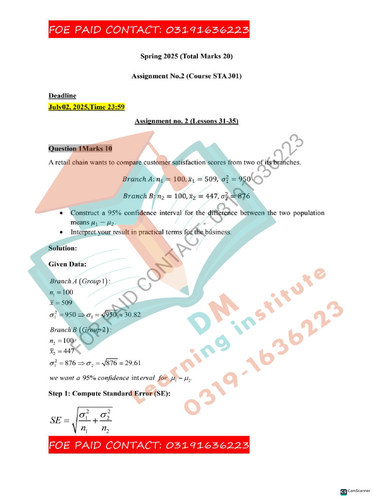 STA301 Assignment No 2 | PDF