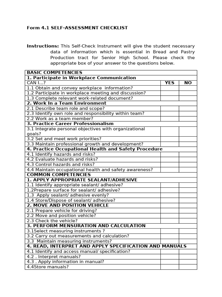2 Self Assessment Checklist | PDF | Occupational Safety And Health | Risk