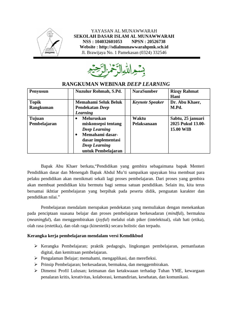 Rangkuman Webinar Deep Learning_Nuzulur Rohmah | PDF
