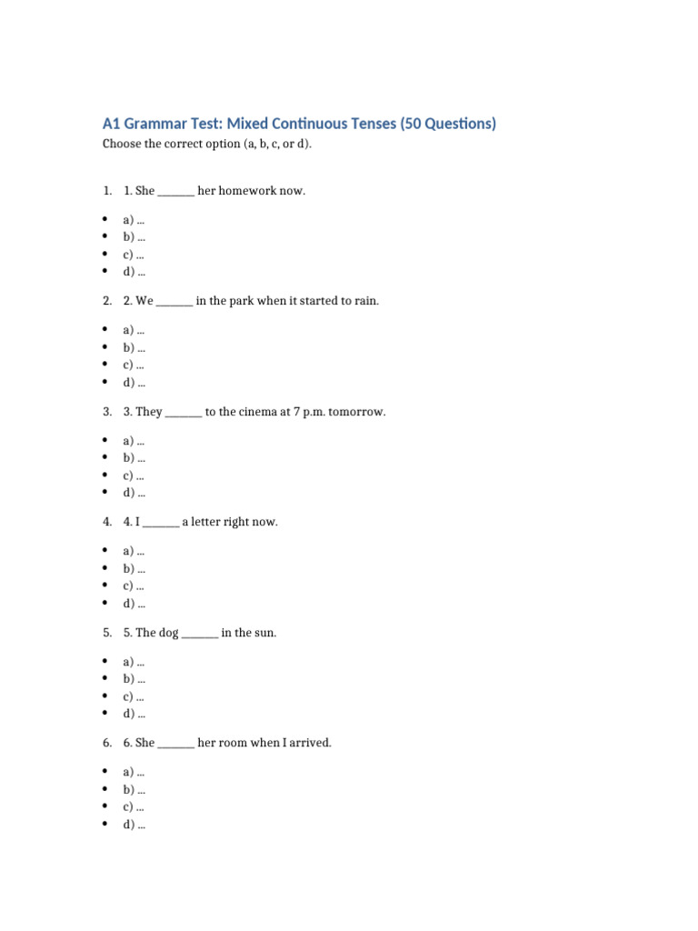 A1 Grammar Test: Continuous Tenses | PDF | Chess Theory | Chess