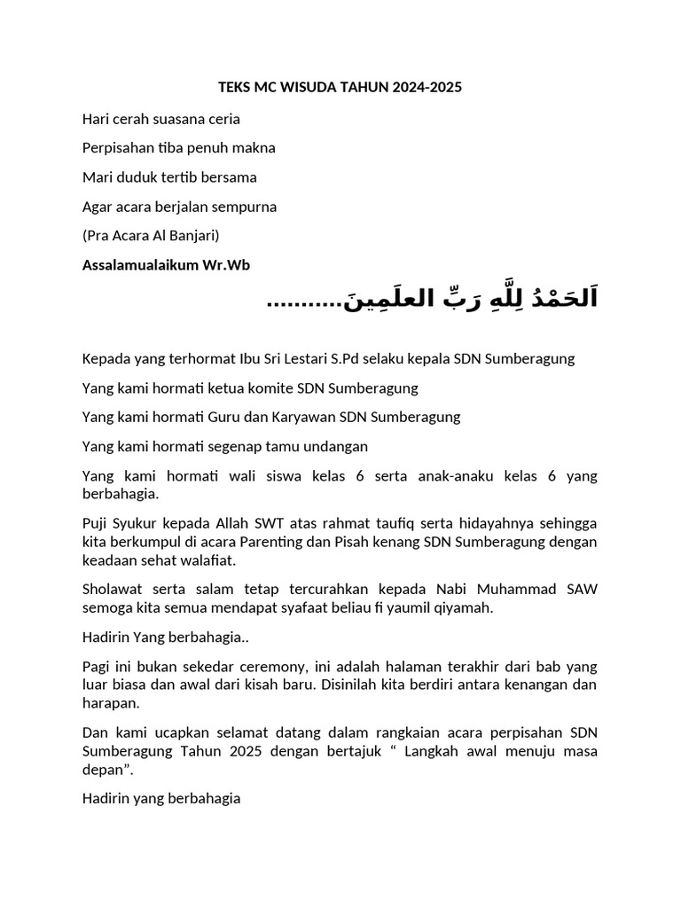 Teks MC Wisuda Tahun 2025 | PDF