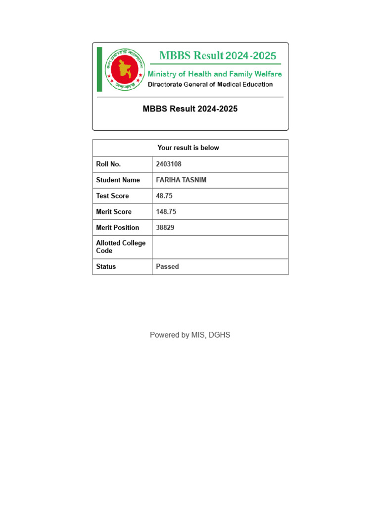 MBBS 2024-2025 Result Summary | PDF