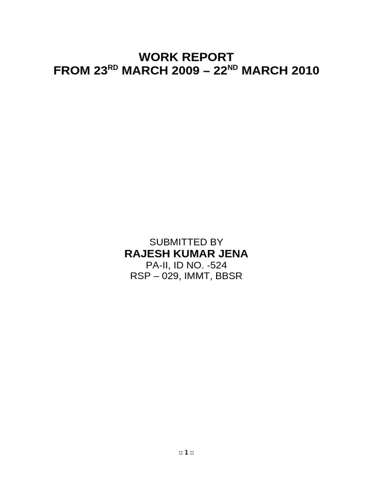 Work Report From 23 MARCH 2009 - 22 MARCH 2010: Rajesh Kumar Jena | PDF