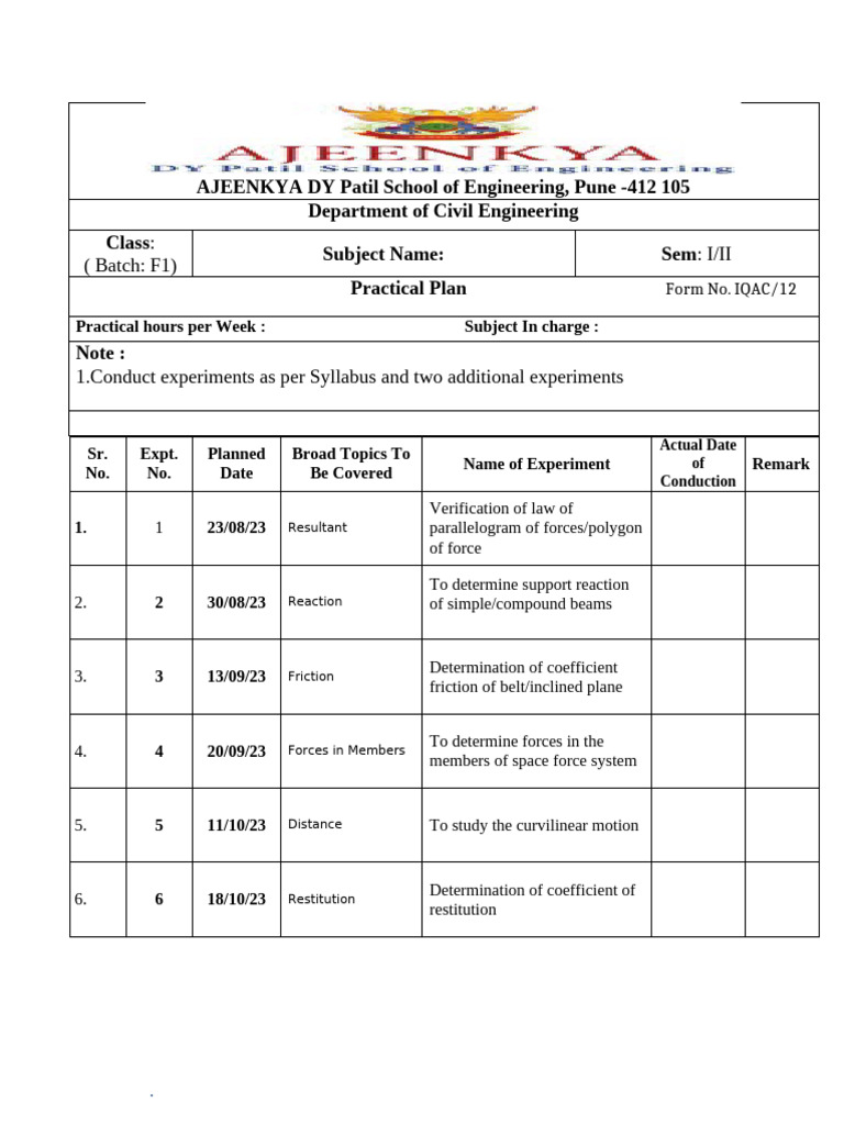 Civil Engineering Practical Plan | PDF